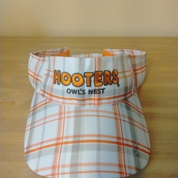 Hooters | Accessories | Hooters Plaid Visor Hat Orange And White | Poshmark